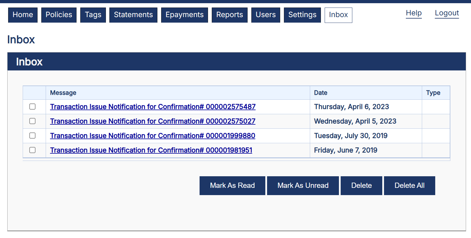 Inbox | Washington Filing Portal