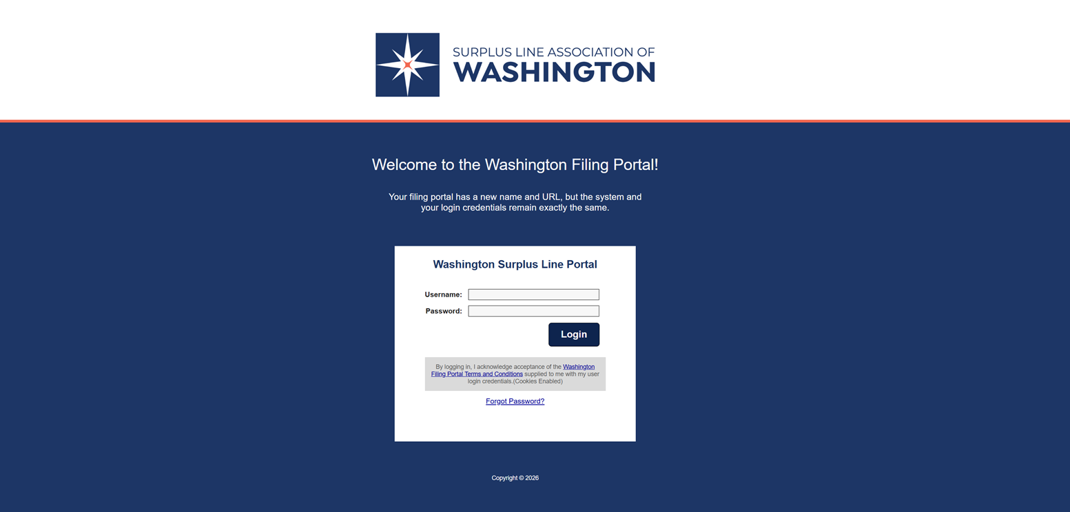 Login Screen | Washington Filing Portal